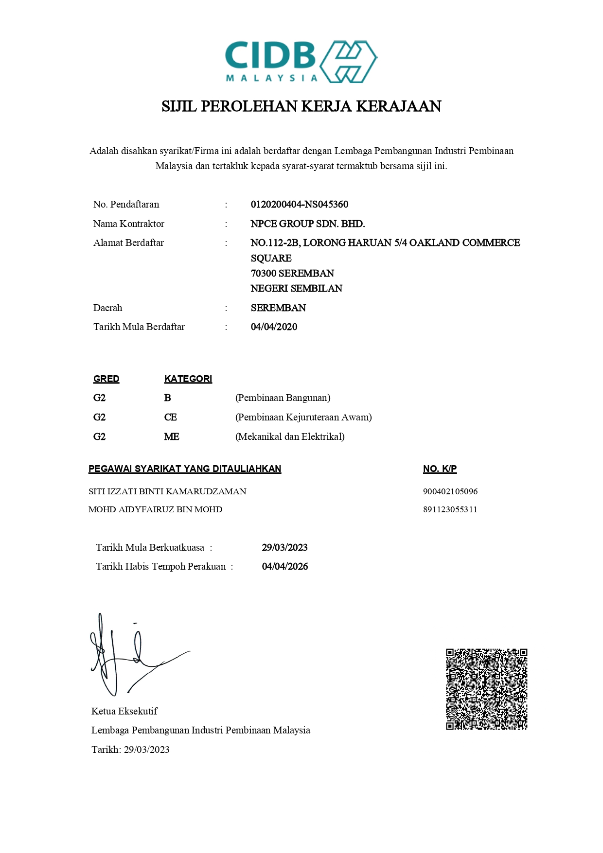 Certificate – NPCE Group Sdn Bhd